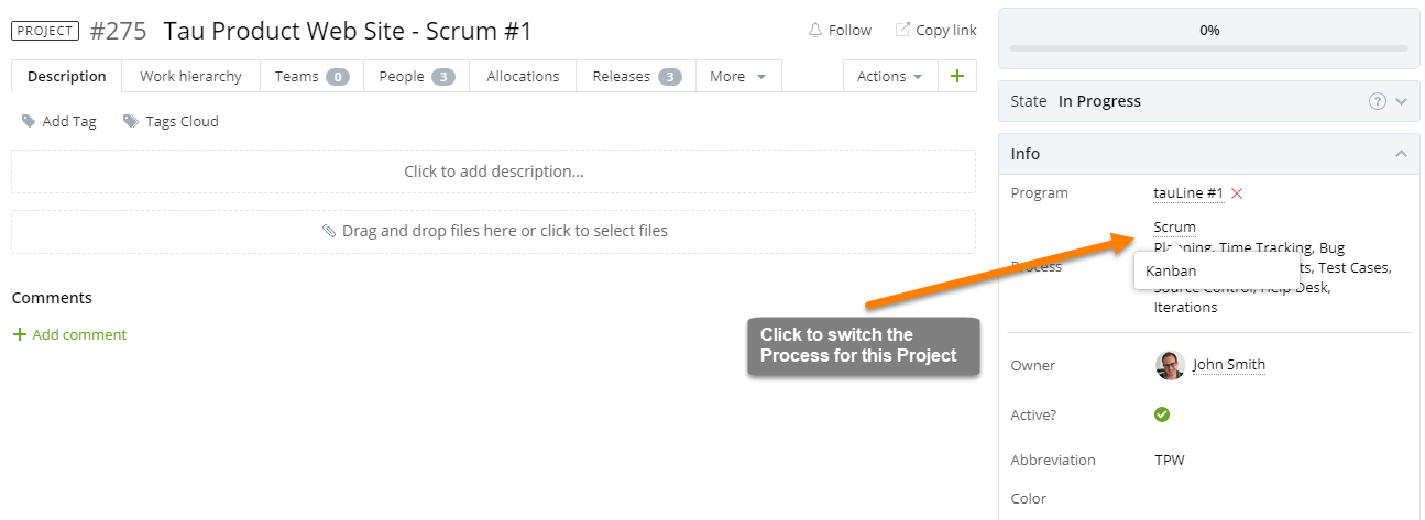 How to change a Process and a Workflow for my Project with minimal ...