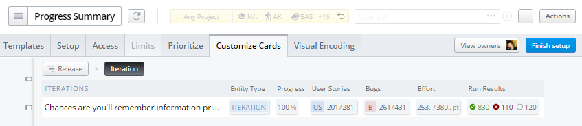 Progress Summary view | Targetprocess - Enterprise Agility Solution