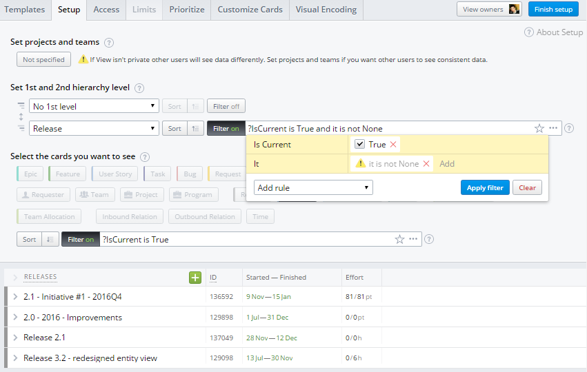 Progress Summary view | Targetprocess - Enterprise Agility Solution