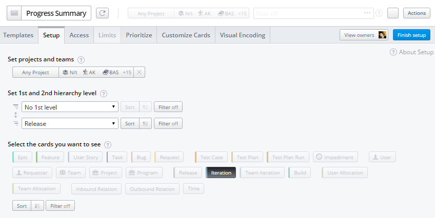 Progress Summary view | Targetprocess - Enterprise Agility Solution