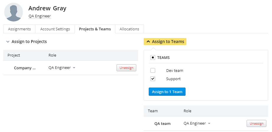 Assign People to Teams, Manage Users as Team Members | Targetprocess ...
