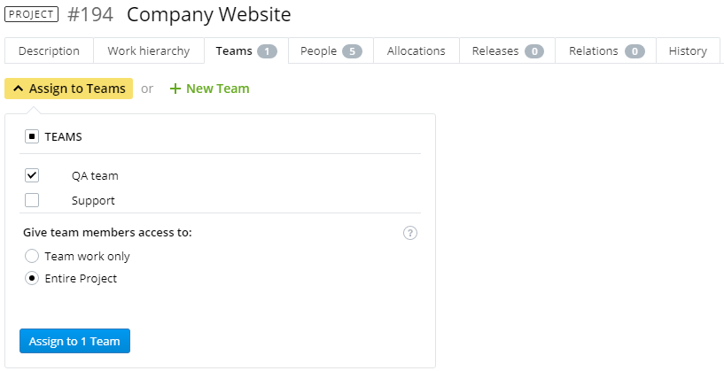 Assign Teams to Projects, Manage Teams in Projects | Targetprocess ...