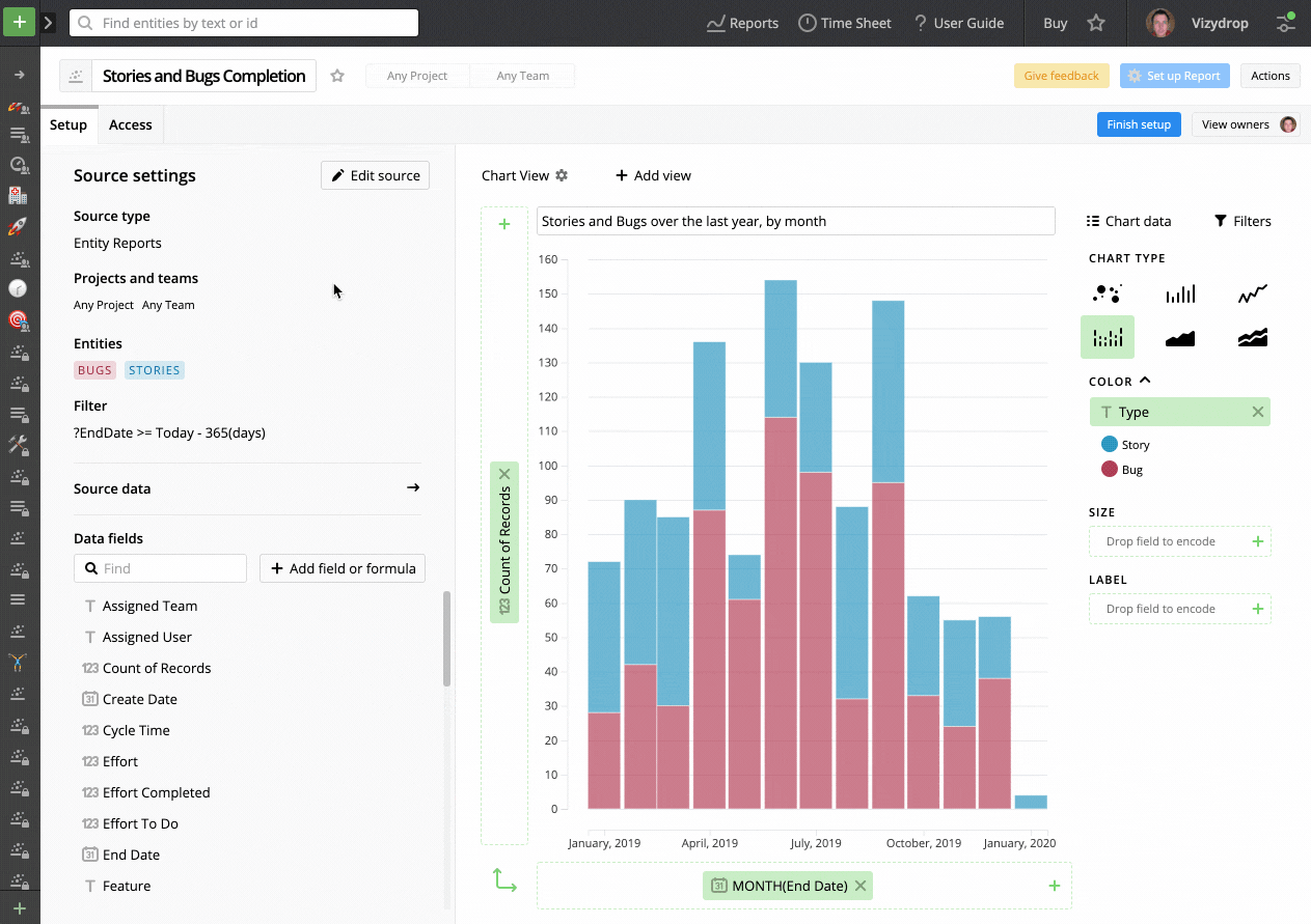 How to add several charts and tables to the same report | Targetprocess ...