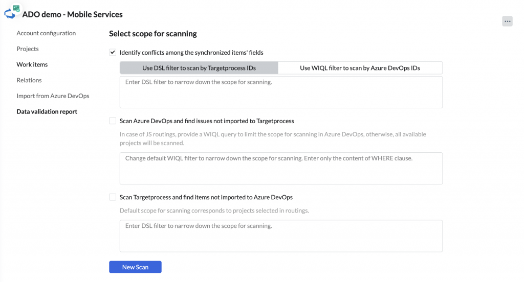 Azure Devops Integration Data Validation Report Targetprocess Enterprise Agility Solution