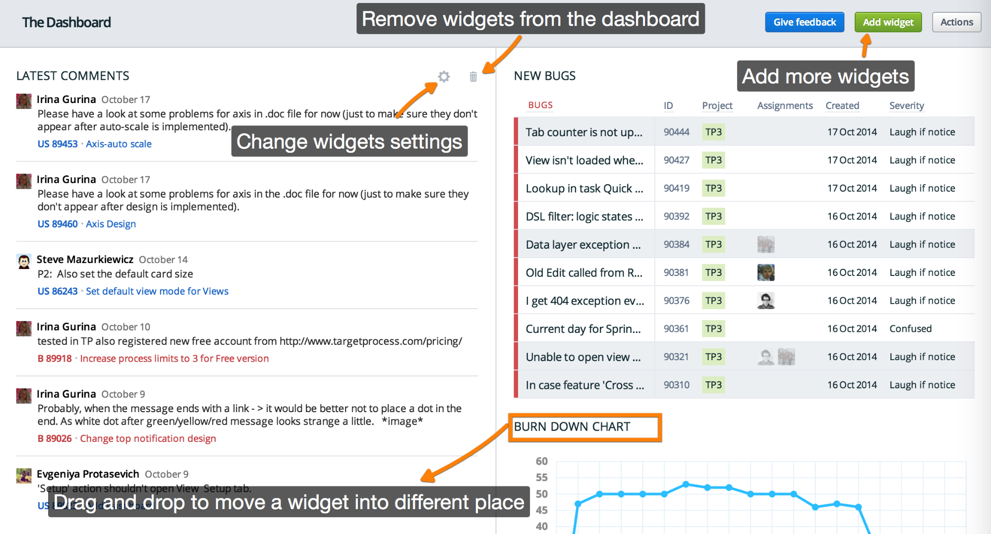 Widgets on Dashboards | Targetprocess - Enterprise Agility Solution