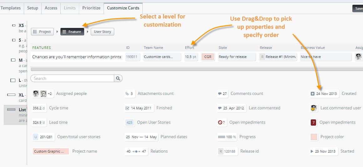 Customize Columns in List View | Targetprocess - Enterprise Agility ...
