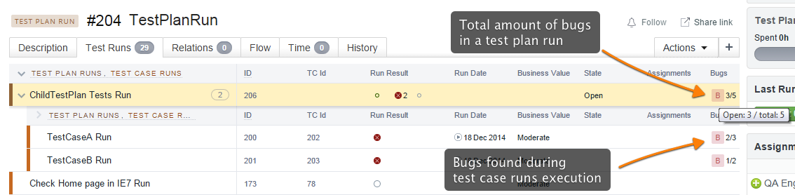 Test Case Runs and Bugs Relations | Targetprocess - Enterprise Agility ...