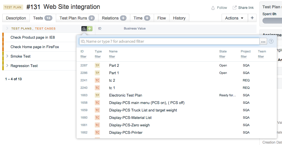 How to link existing Test Cases to a Test Plan | Targetprocess ...