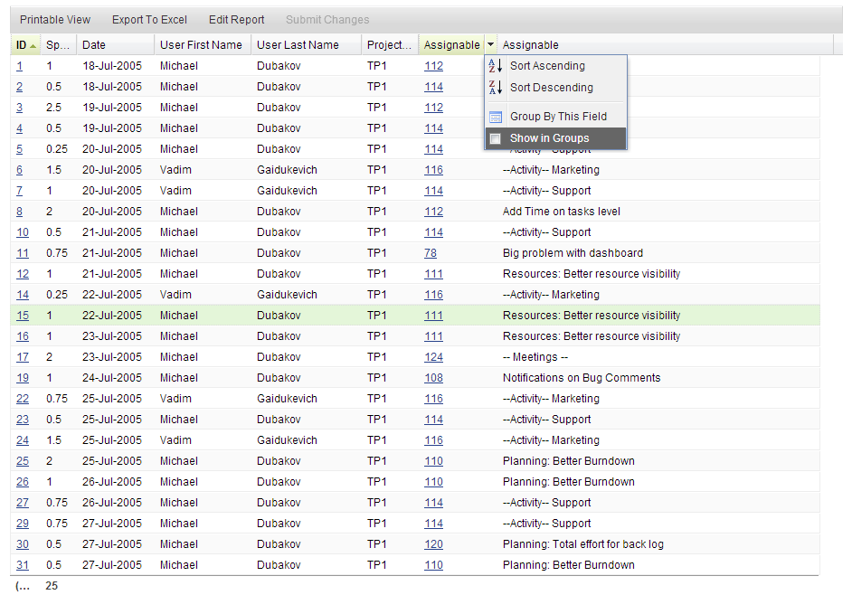 Detailed Time Reports | Targetprocess - Enterprise Agility Solution