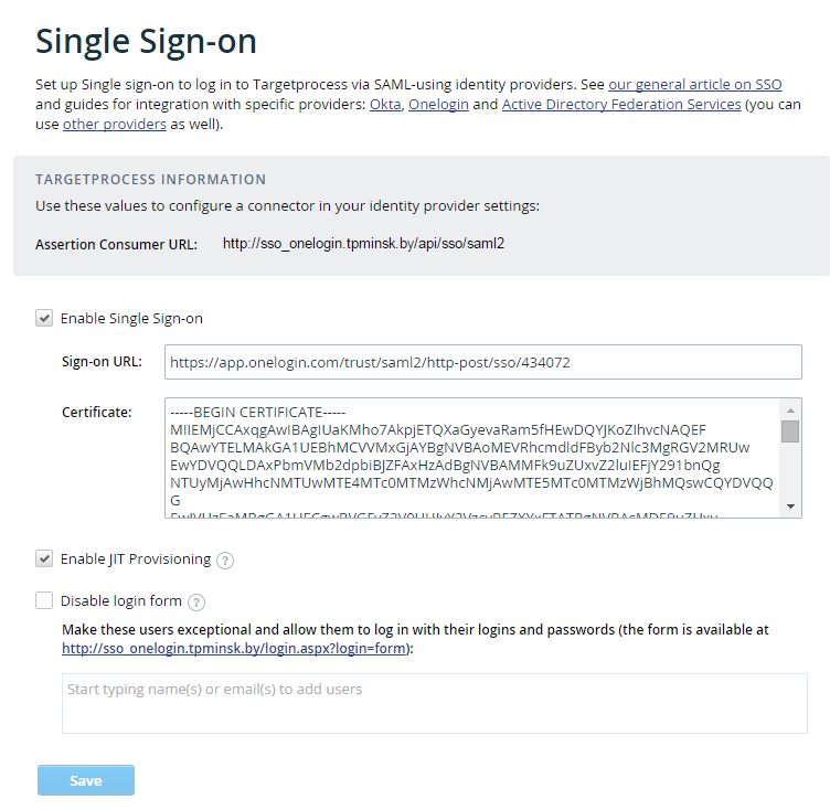 How to set up Single Sign-On with OneLogin | Targetprocess - Enterprise Agility Solution