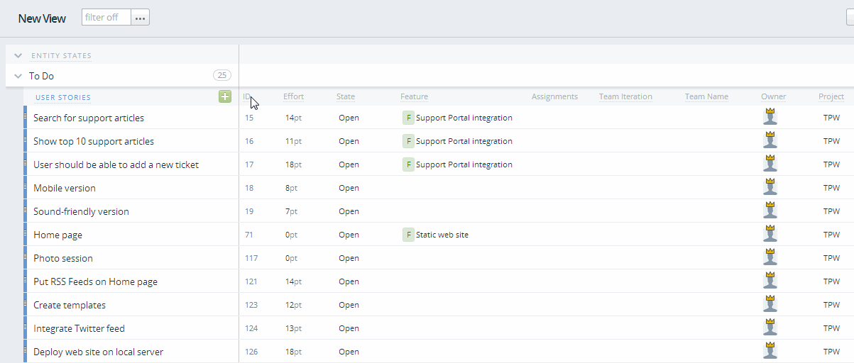 Sort Entities in Views | Targetprocess - Enterprise Agility Solution