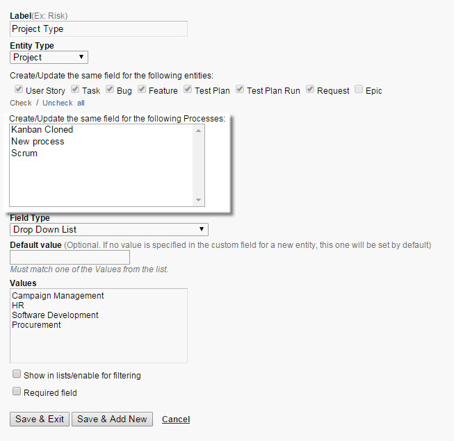 Custom Fields Targetprocess Enterprise Agility Solution