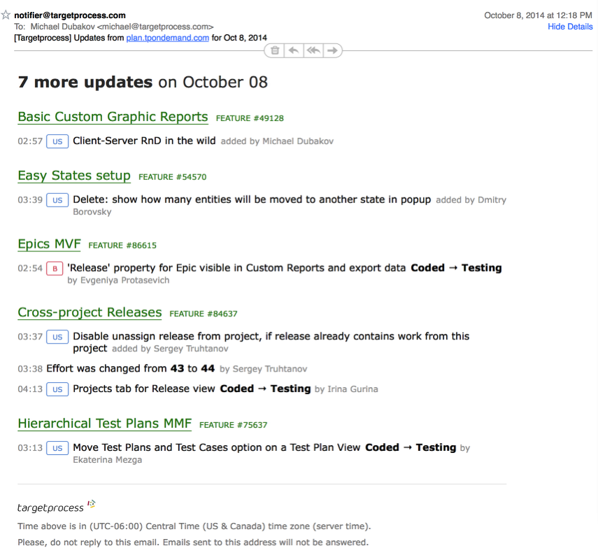 Notifications | Targetprocess - Enterprise Agility Solution