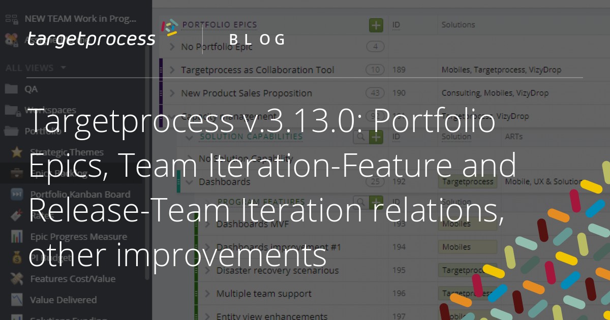 Targetprocess V3130 Portfolio Epics Team Iteration Feature And Release Team Iteration
