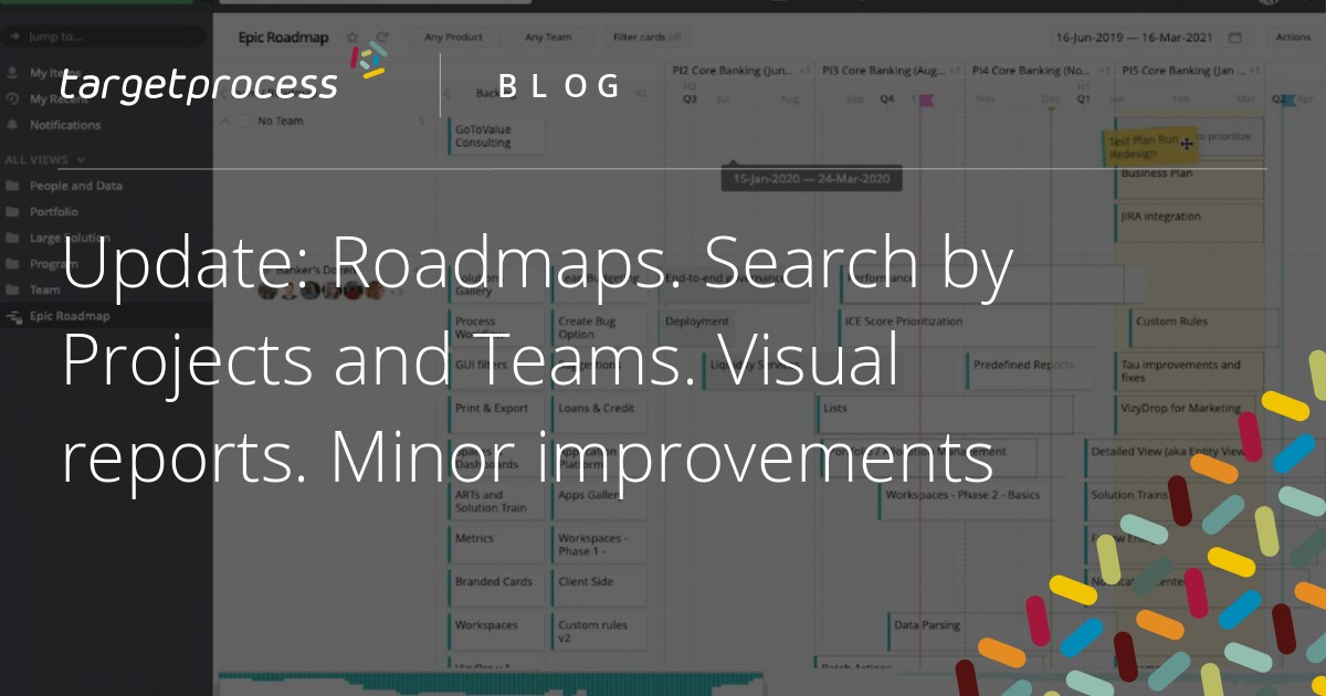 Update: Roadmaps. Search by Projects and Teams. Visual reports. Minor ...